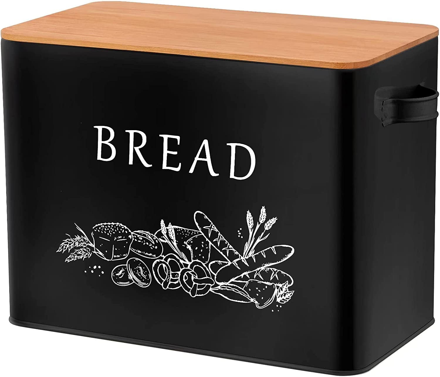 Bread Box with Wooden Lid, 13.1” x 7.2” x 9.7” Metal Bread Container ...