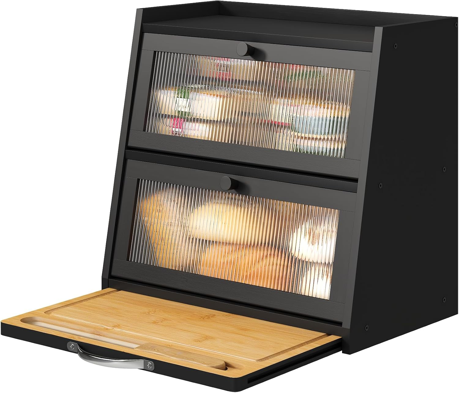 Bread Box for Kitchen Counter, Black Bread Box With Cutting Board ...