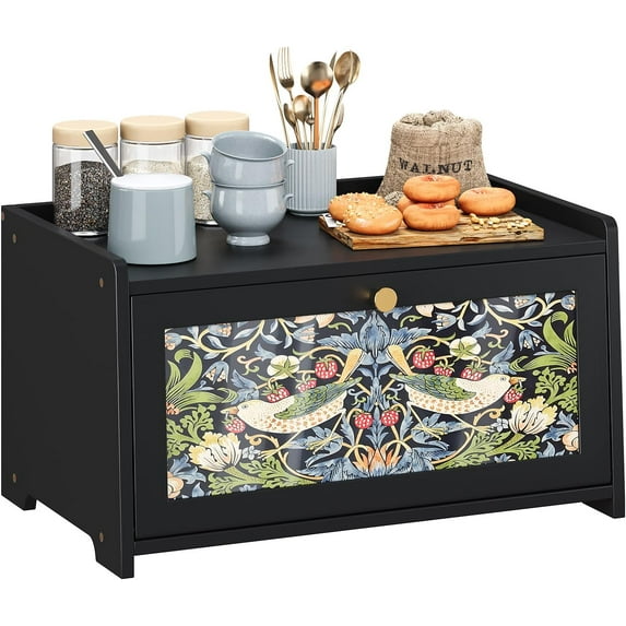 Bread Box for Kitchen Counter Black Bread Storage Container with ...
