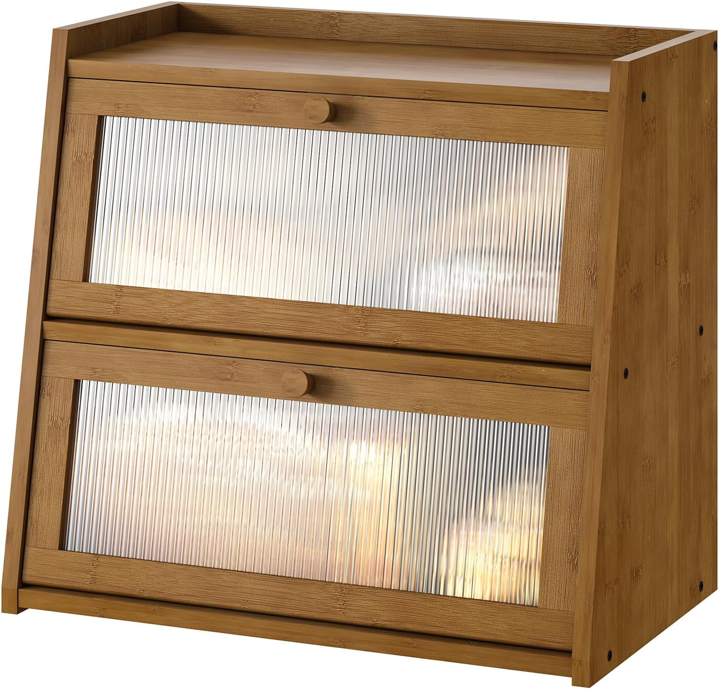 Bread Box for Kitchen Counter, Double Layer Large Bamboo Wood Bread Box ...