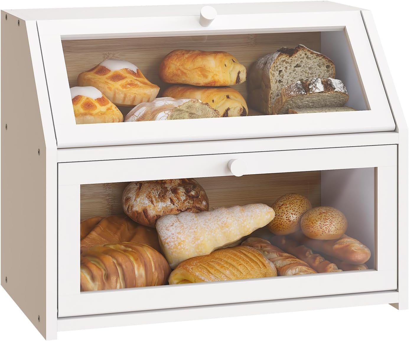 Bread Box for Kitchen Countertop Bread box Double Layer Bamboo Wooden ...