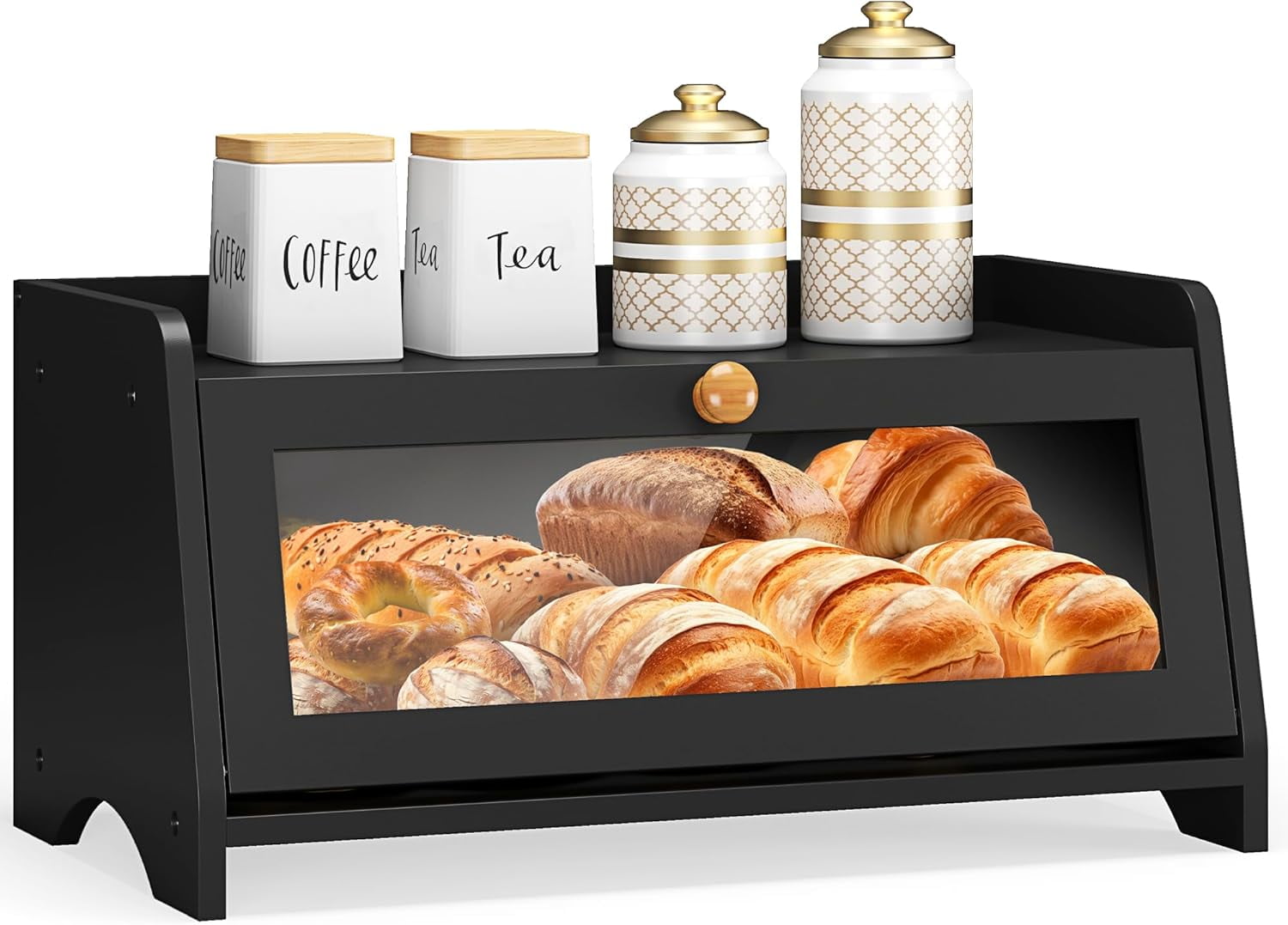 Bread Box for Kitchen Countertop, Large Bread Container Storage, Wooden ...