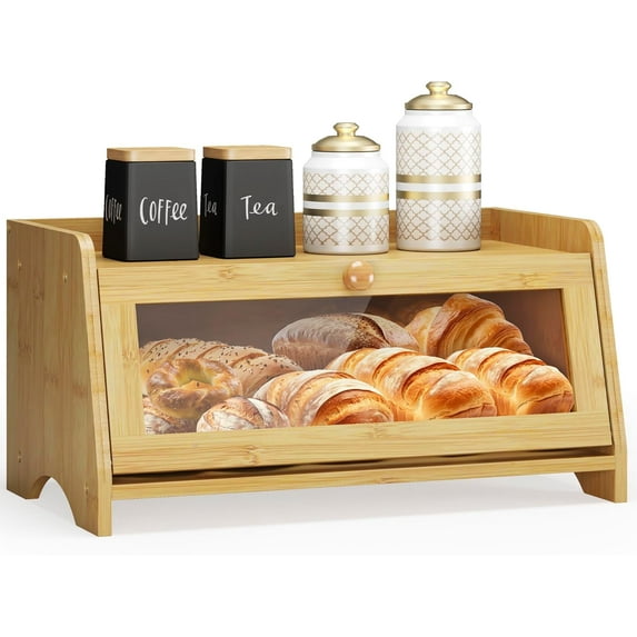 Bread Box for Kitchen Countertop, Large Bread Container Storage, Wooden ...