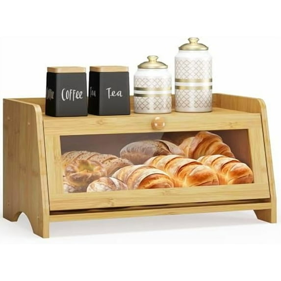 Bread Box for Kitchen Countertop, Large Bread Container Storage, Wooden ...