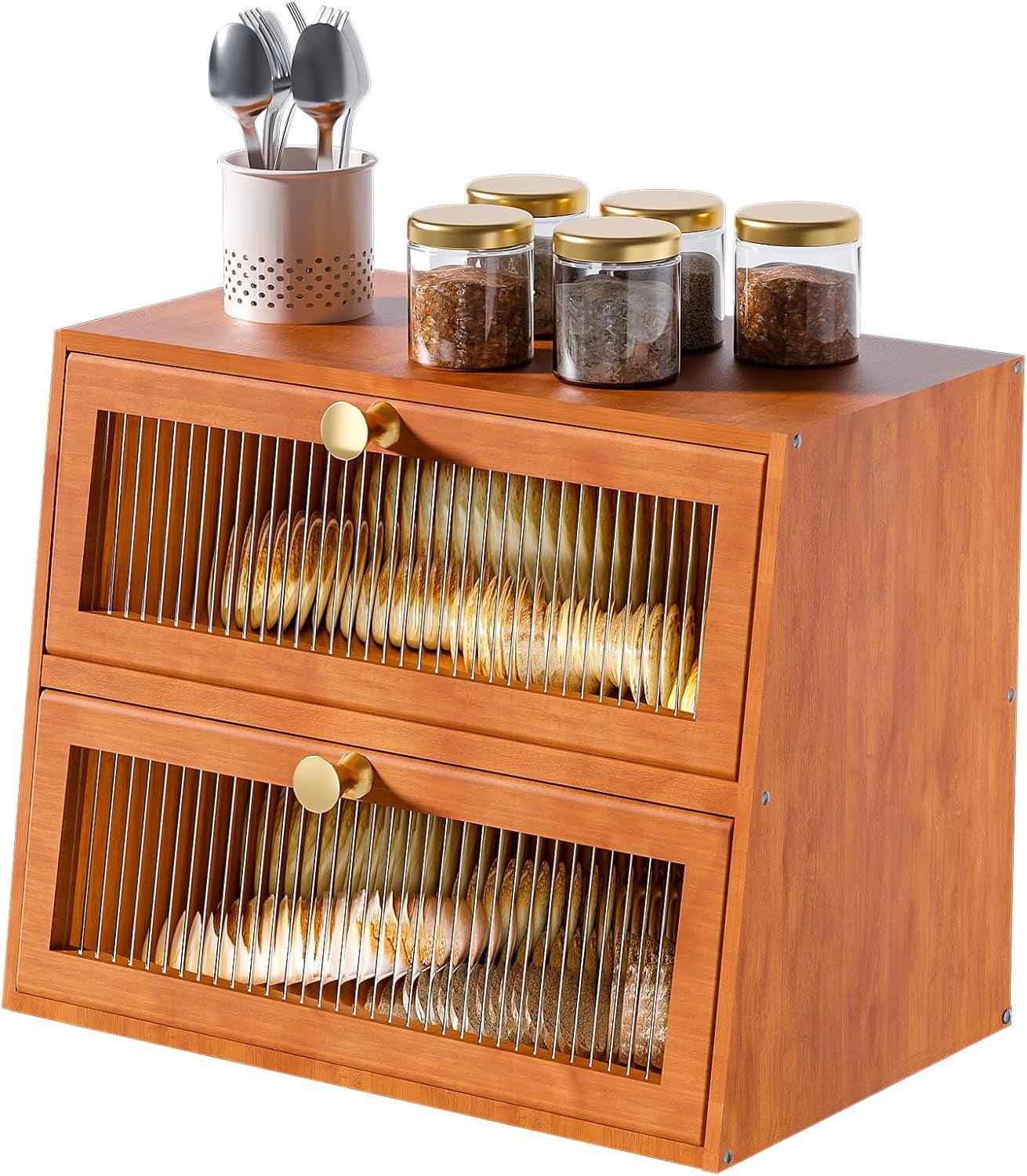 Bread Box for Kitchen Countertop Wooden Bread Bin Farmhouse Bread ...