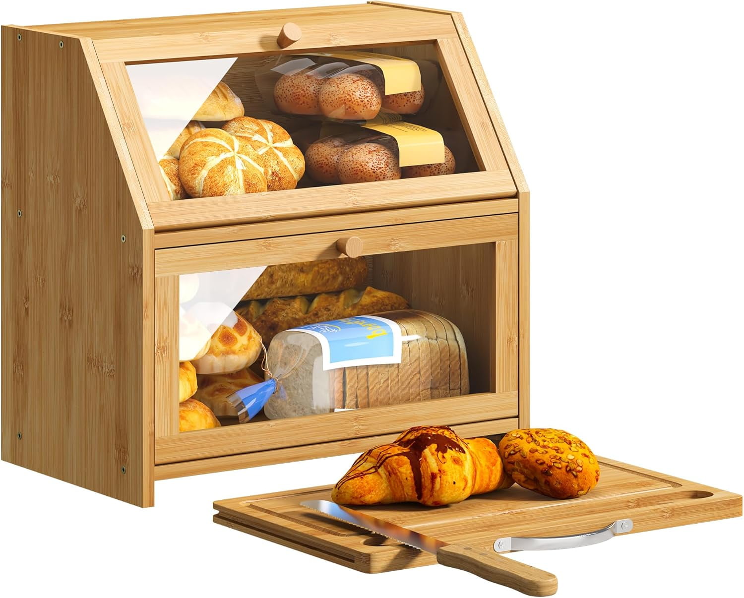 Bread Box with Cutting Board Kitchen Bread Storage Organizer Farmhouse ...