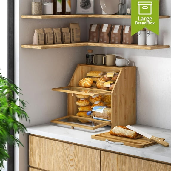 Bread Box with Cutting Board Kitchen Bread Storage Organizer Farmhouse ...
