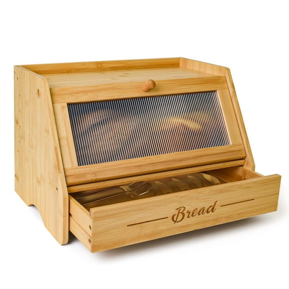 HOMEKOKO Large Capacity Bamboo Bread Box, Double Layer, Kitchen Counter ...