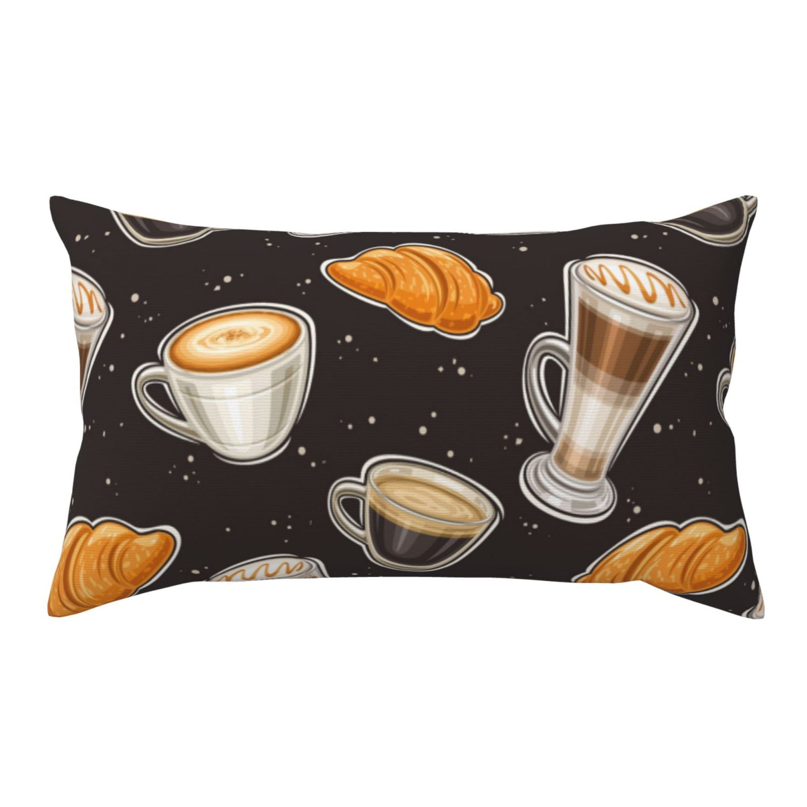 Bread & Coffee Print Black Pillow Cases Standard Size, Soft Pillow ...