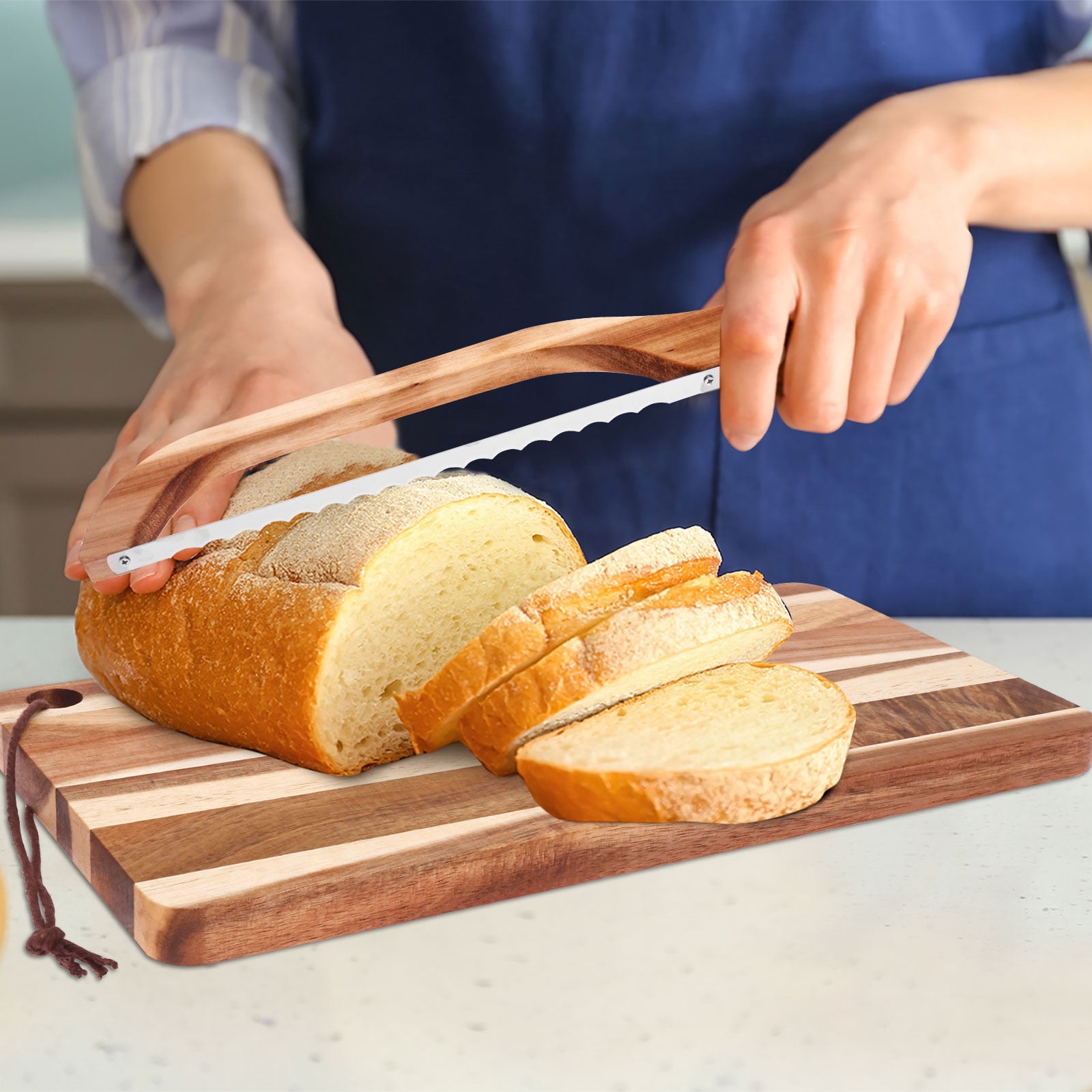 Bread Cutter and Board Set Ergonomic Manual Bread Slicer with Wooden ...