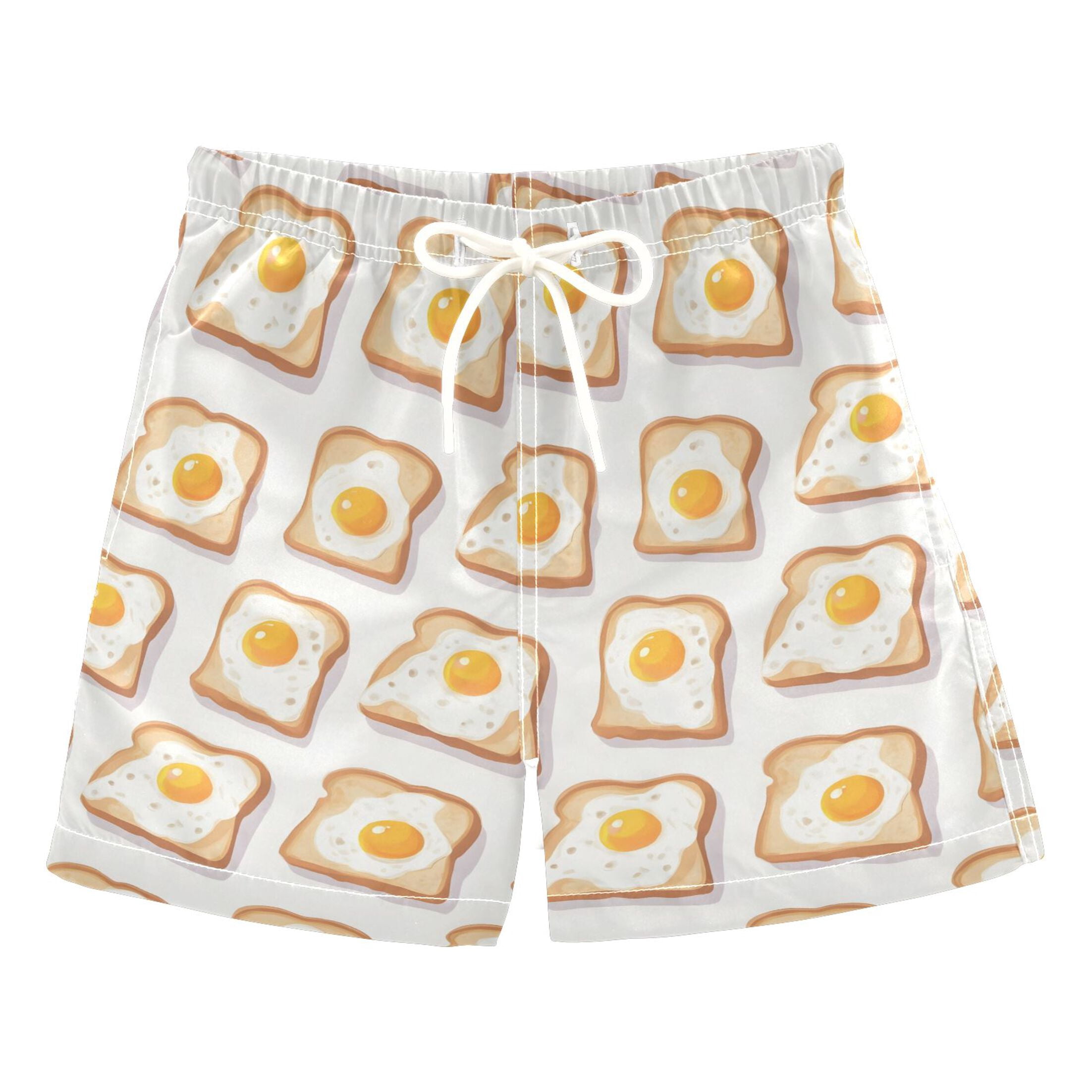 Bread Eggs Pattern Swim Trunks Quick Dry Beach Pool Board Shorts ...