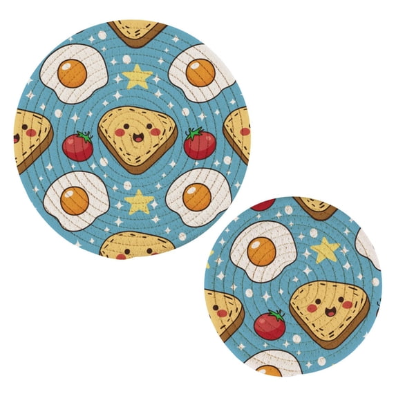 Bread Fried Egg Pattern Cotton Trivets Potholders Set of 2 Handmade ...