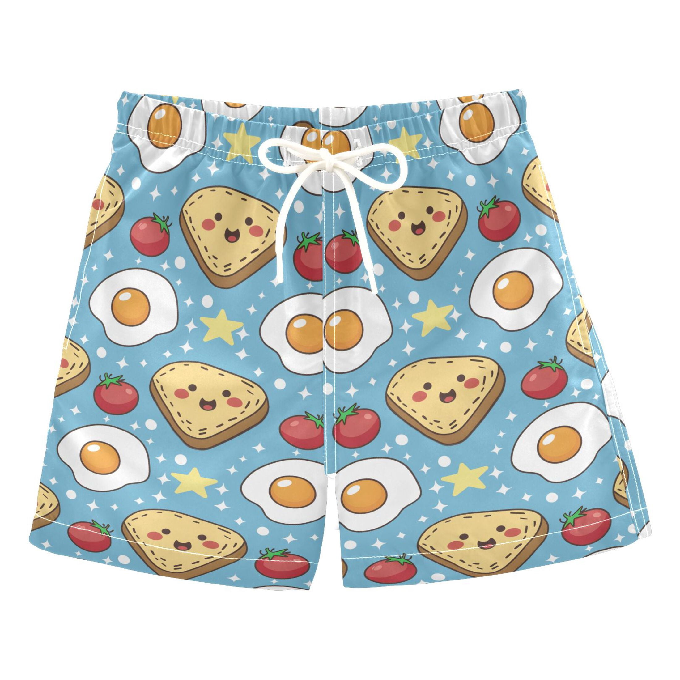Bread Fried Egg Pattern Swim Trunks Quick Dry Beach Pool Board Shorts ...