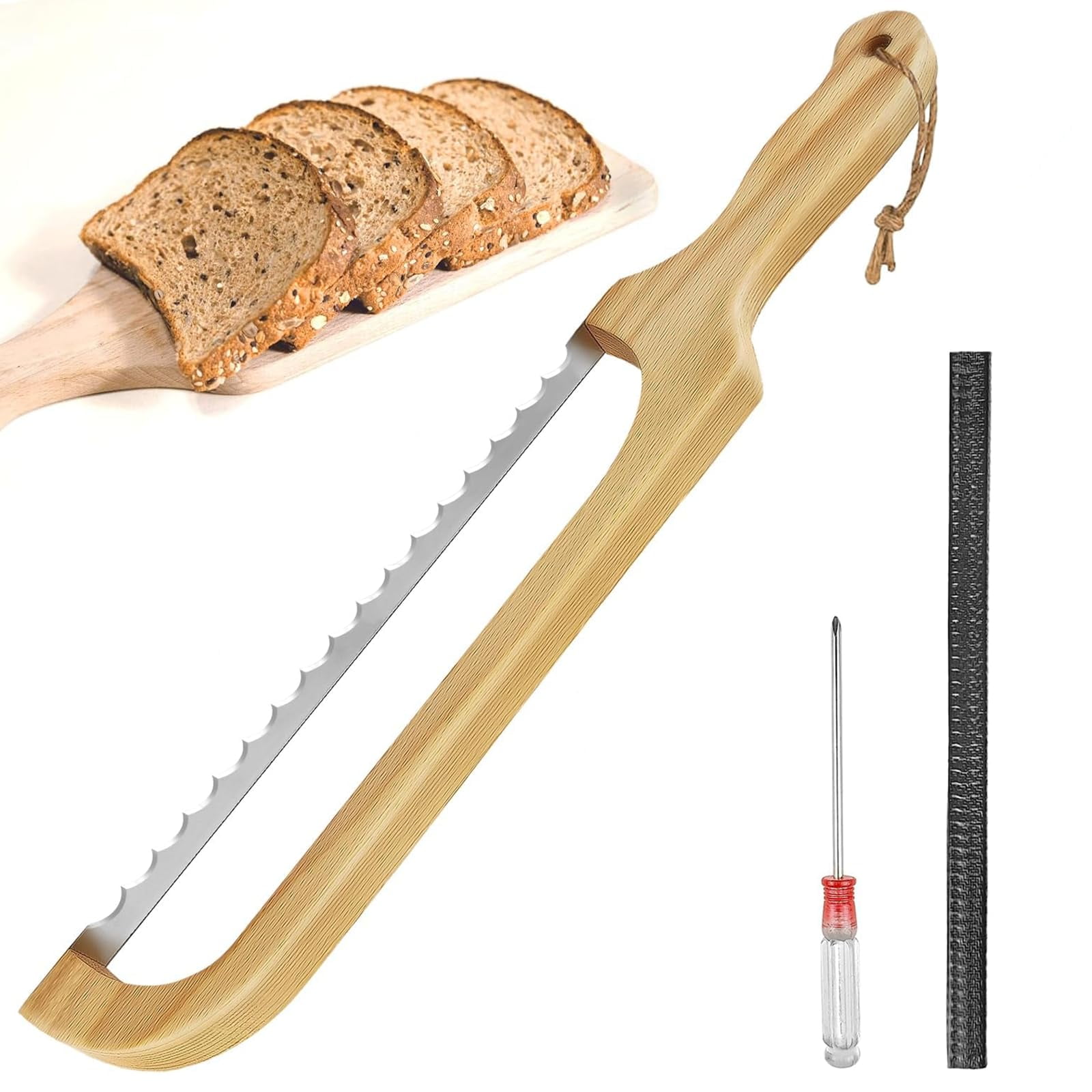 Bread Knife for Homemade Bread, (Beech) 16" Sourdough Bread Slicer ...