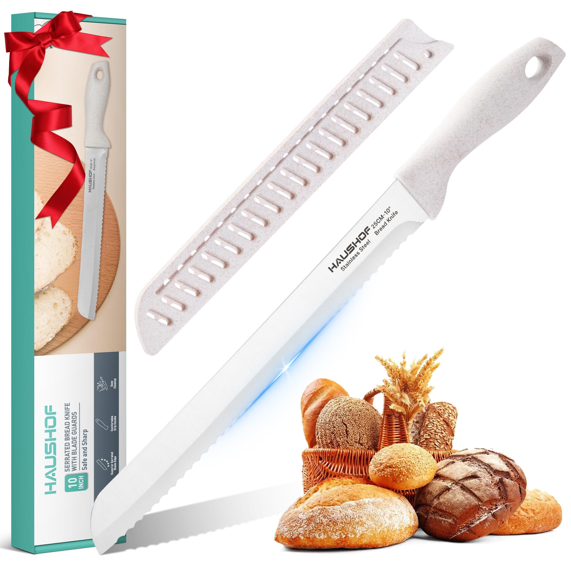 Bread Knife with Sheath, 10-Inch Serrated Bread Knife for Homemade ...
