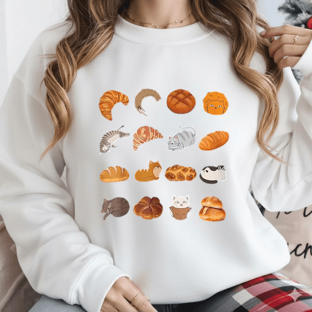 Bread Loaf Kitty Baker Pastry Chef Cat Biscuits Holiday Art Sweatshirt ...