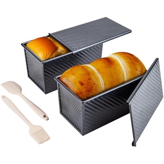 Bread Loaf Pan 2 Pack, 9x4 Pullman Loaf Pan with lid and a Silicone ...