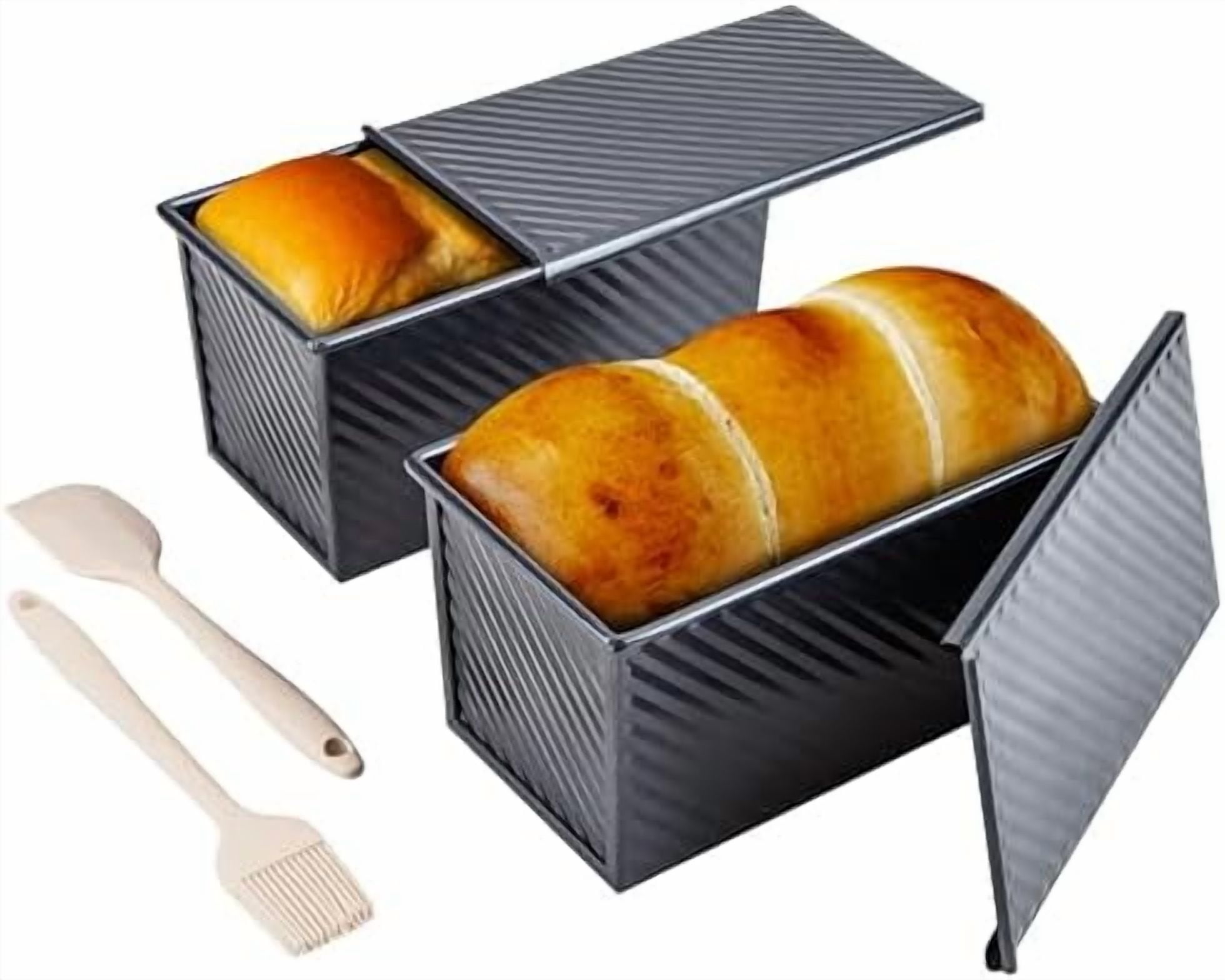 Bread Loaf Pan 2 Pack, 9x4 Pullman Loaf Pan with lid and a Silicone ...