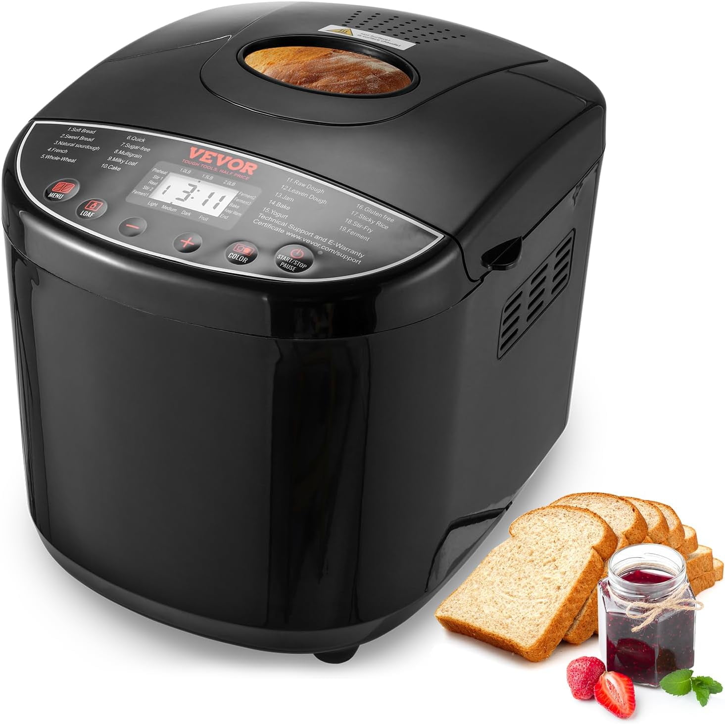 Bread Maker, 19-in-1 2LB Dough Machine, Nonstick Ceramic Pan Automatic ...