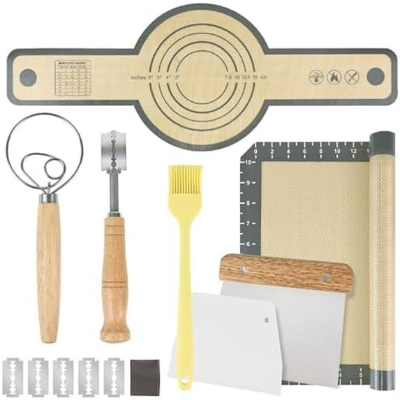 Bread Making Tools Set of 7, Including Silicone Pastry Mat, Round ...