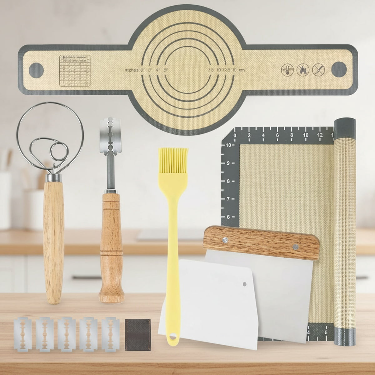 Bread Making Tools Set of 7, Including Silicone Pastry Mat, Round ...
