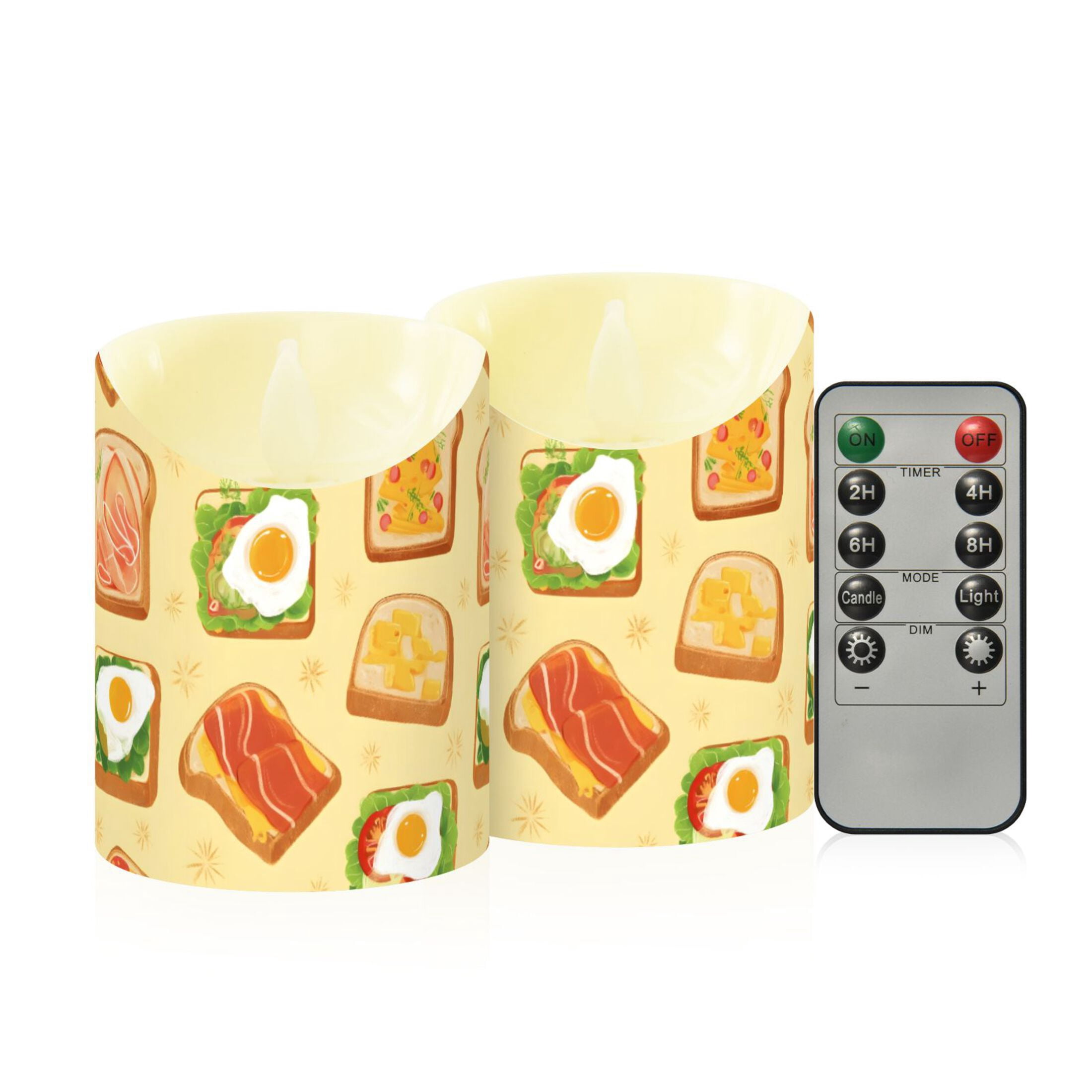 Bread Meat Eggs Pattern Flameless Candles 2 PCS with Remote Realistic ...