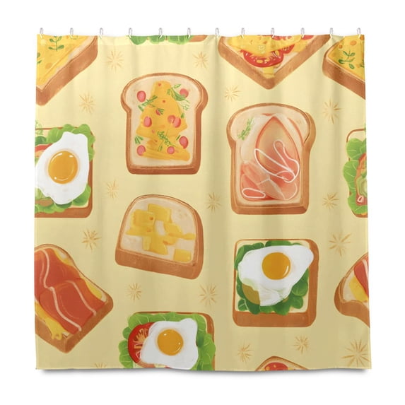 Bread Meat Eggs Pattern Shower Curtain Liners Waterproof 72 Inch with C ...