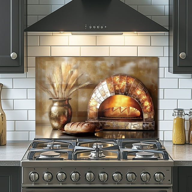 Bread Oven Flower Tempered Glass Backsplash For Kitchen Behind Stove ...