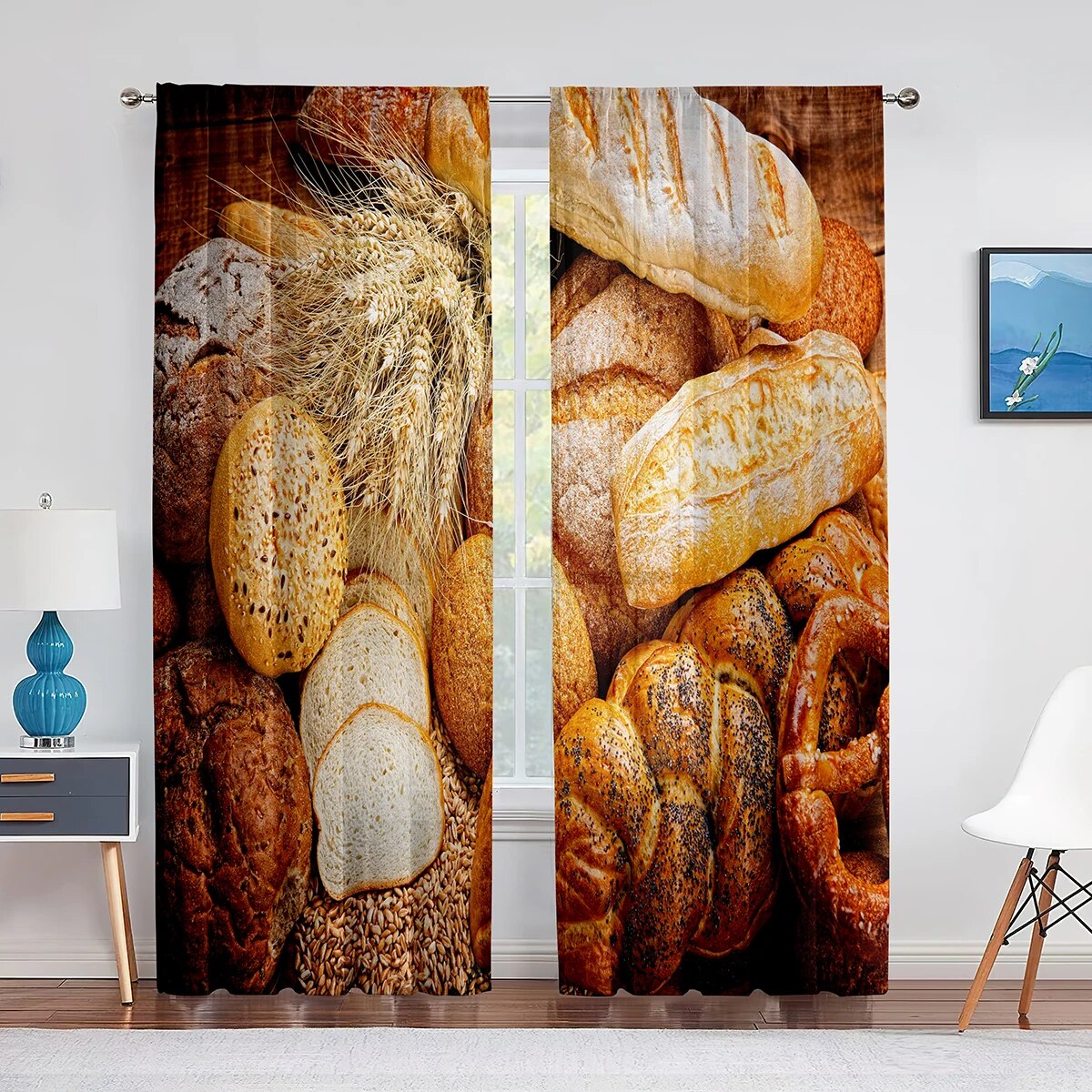 Bread Pastry Food Orange Sheer Voile Curtains for Living Room Bedroom ...