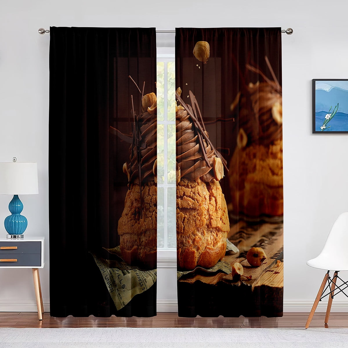 Bread Pastry Food Orange Sheer Voile Curtains for Living Room Bedroom ...