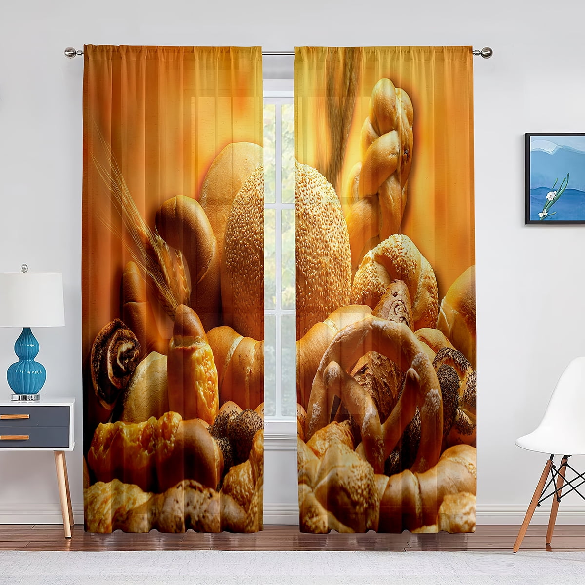 Bread Pastry Food Orange Sheer Voile Curtains for Living Room Bedroom ...