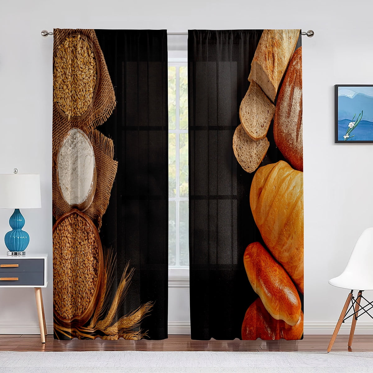 Bread Pastry Food Orange Sheer Voile Curtains for Living Room Bedroom ...