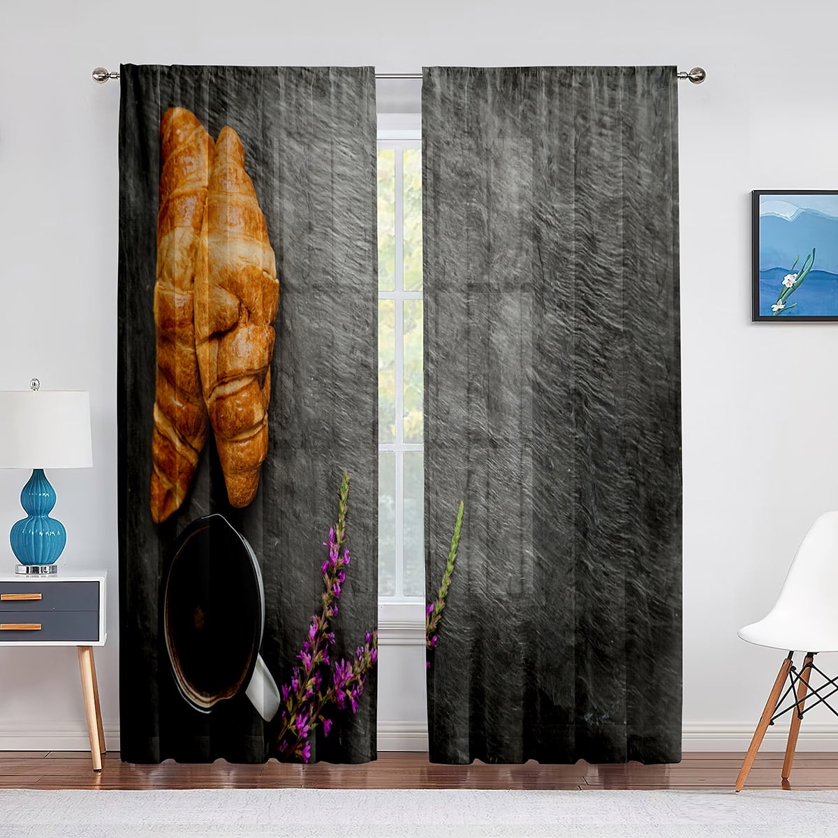 Bread Pastry Food Orange Sheer Voile Curtains for Living Room Bedroom ...