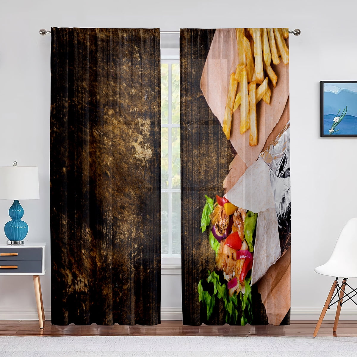 Bread Pastry Food Orange Sheer Voile Curtains for Living Room Bedroom ...