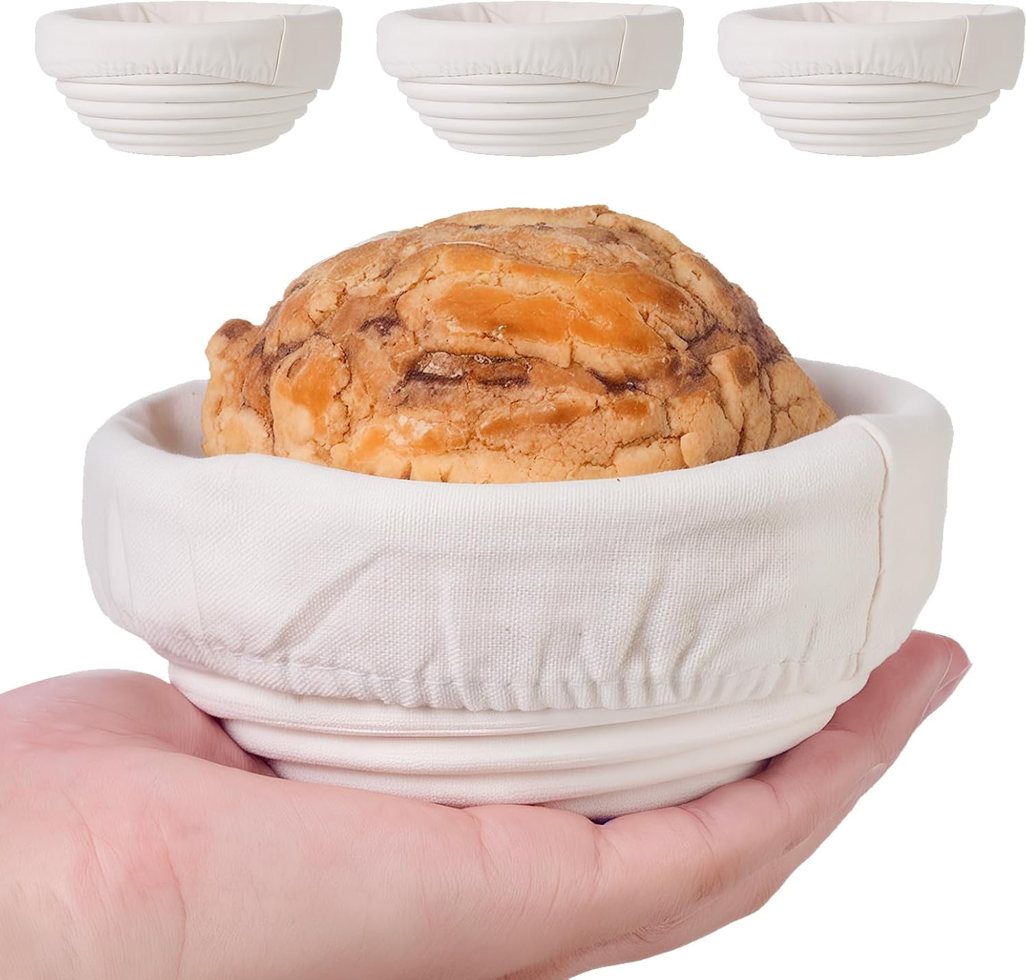 Bread Proofing Basket Set of 4, with Cloth Lining, Mini Banneton Basket ...