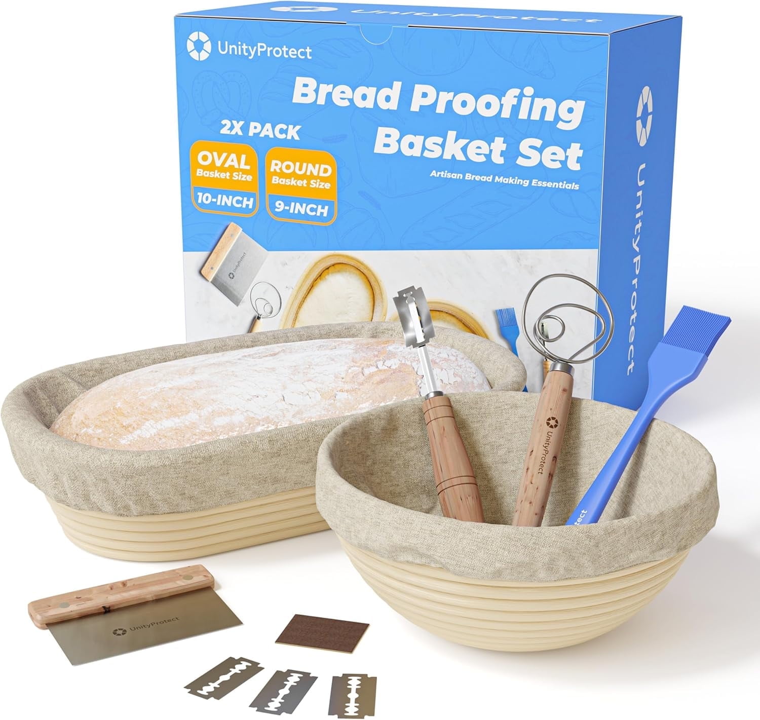Bread Proofing Basket Set of 2, 10 Inch Oval & 9 Round Sourdough Bread ...