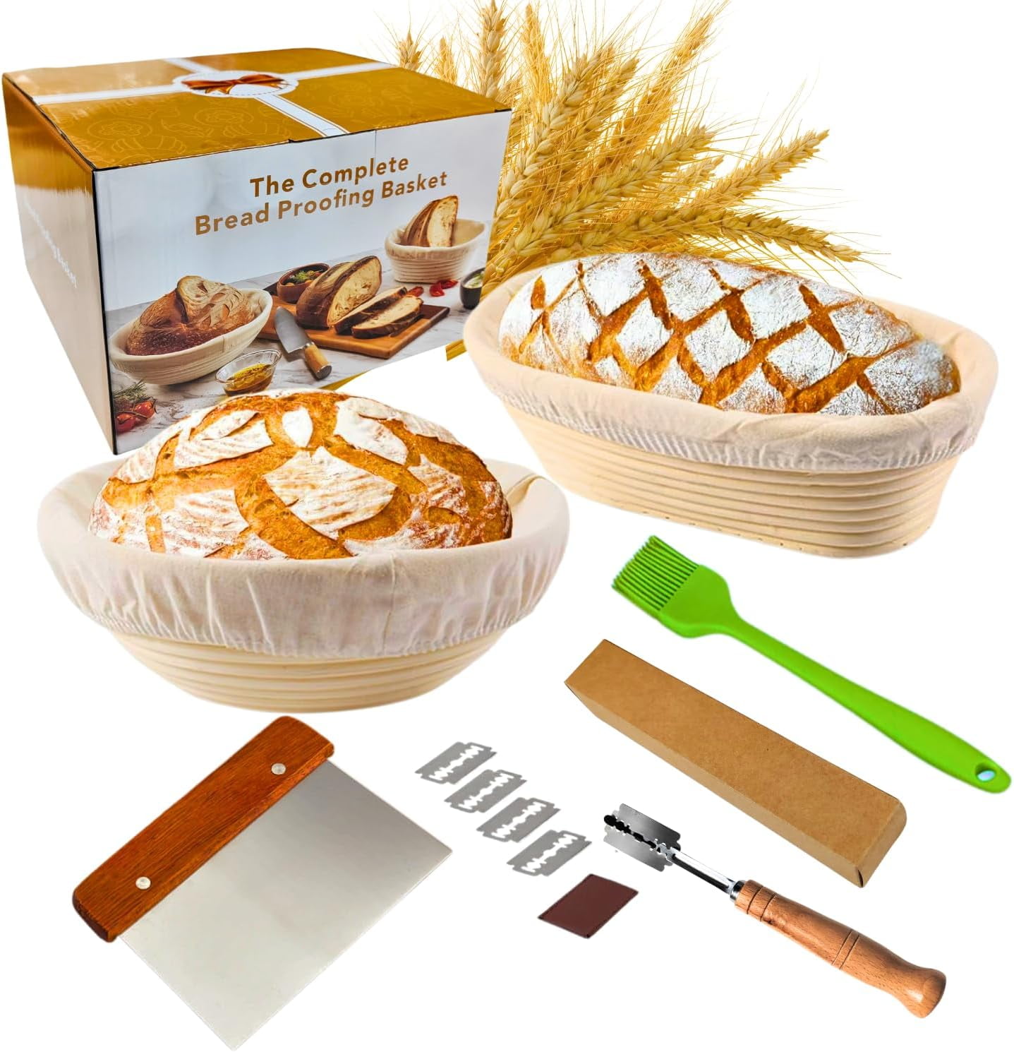 Bread Proofing Baskets Set of 2, 9 Inch Round and 10 Inch Oval Rattan ...