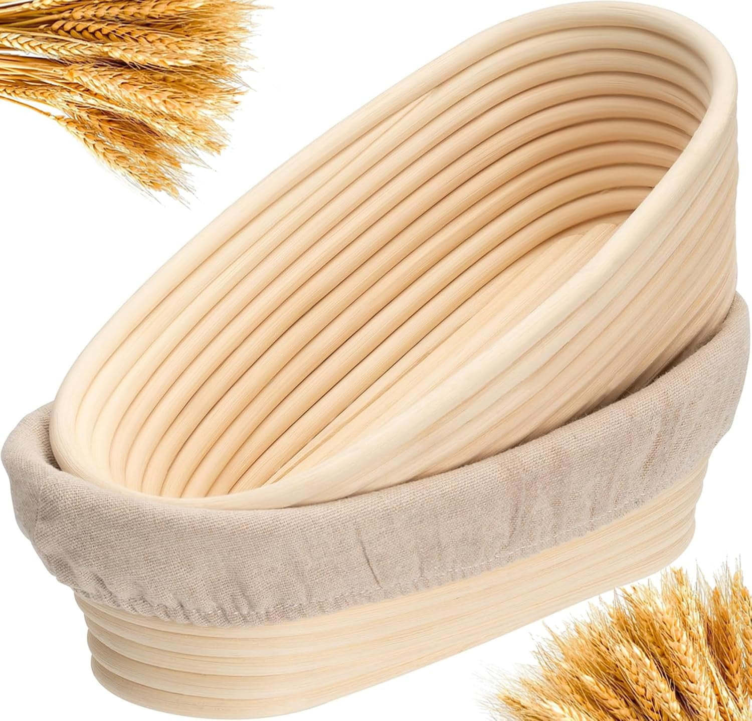 Fvieon Bread Proofing Baskets Set of 2 - 10 Inch Oval Dough Bowls with ...