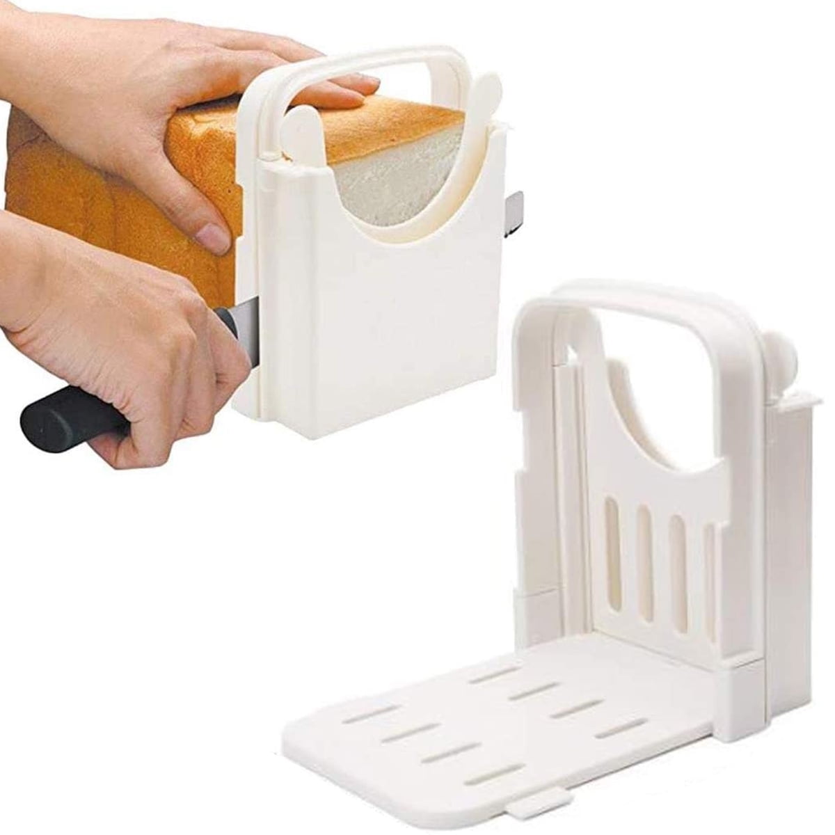 Bread Slicer Foldable Toast Slicer Tool,Bread Cutter with Crumb Tray,Adjustable Width Bread ...