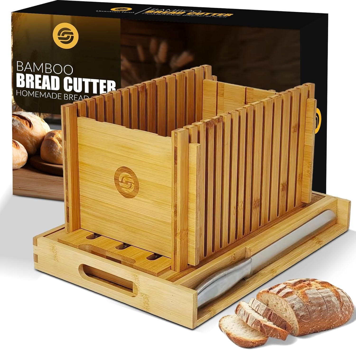 Bread Slicer with High-Grade Stainless Steel - Adjustable Wooden Bread ...