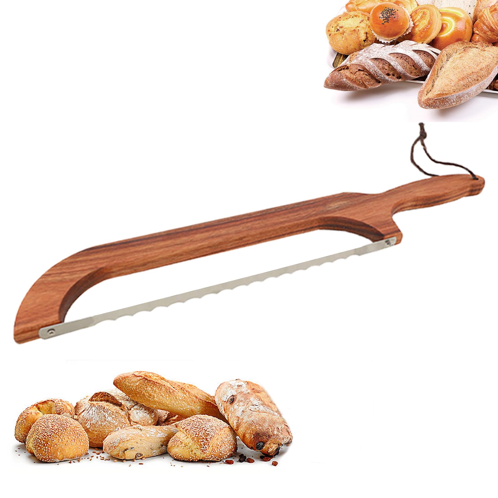 Bread Slicer for Homemade Bread,16.7" Wooden Sourdough Bread knife with ...
