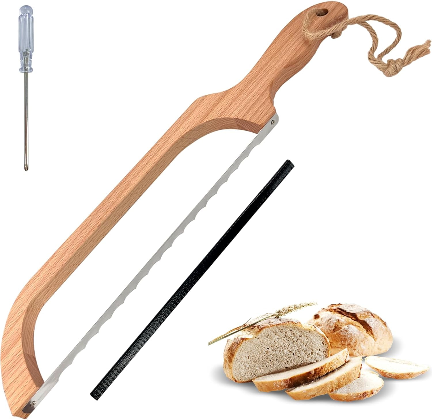 Bread Slicer for Homemade Bread,16" Wooden Sourdough Bread knife with ...