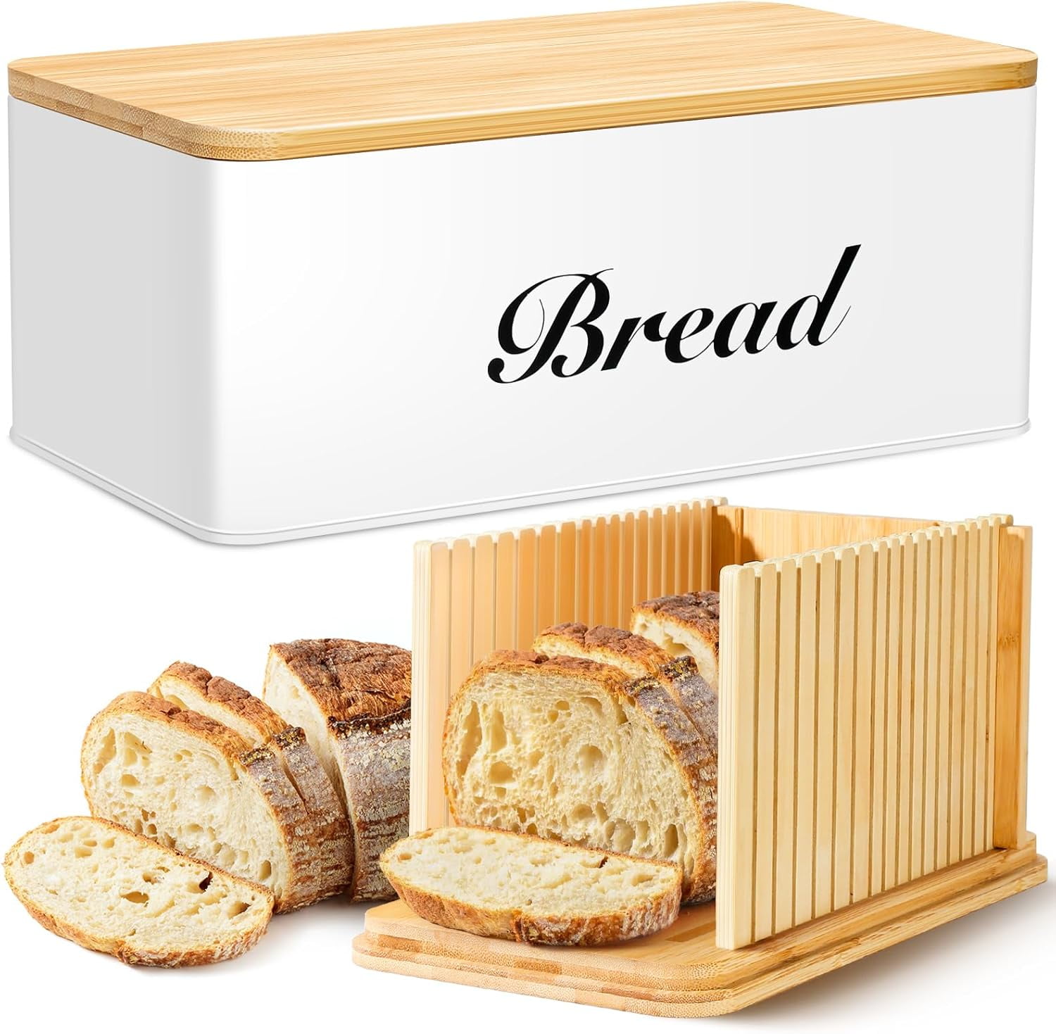 Bread Slicer for Homemade Bread with Box, White Bread Storage for ...