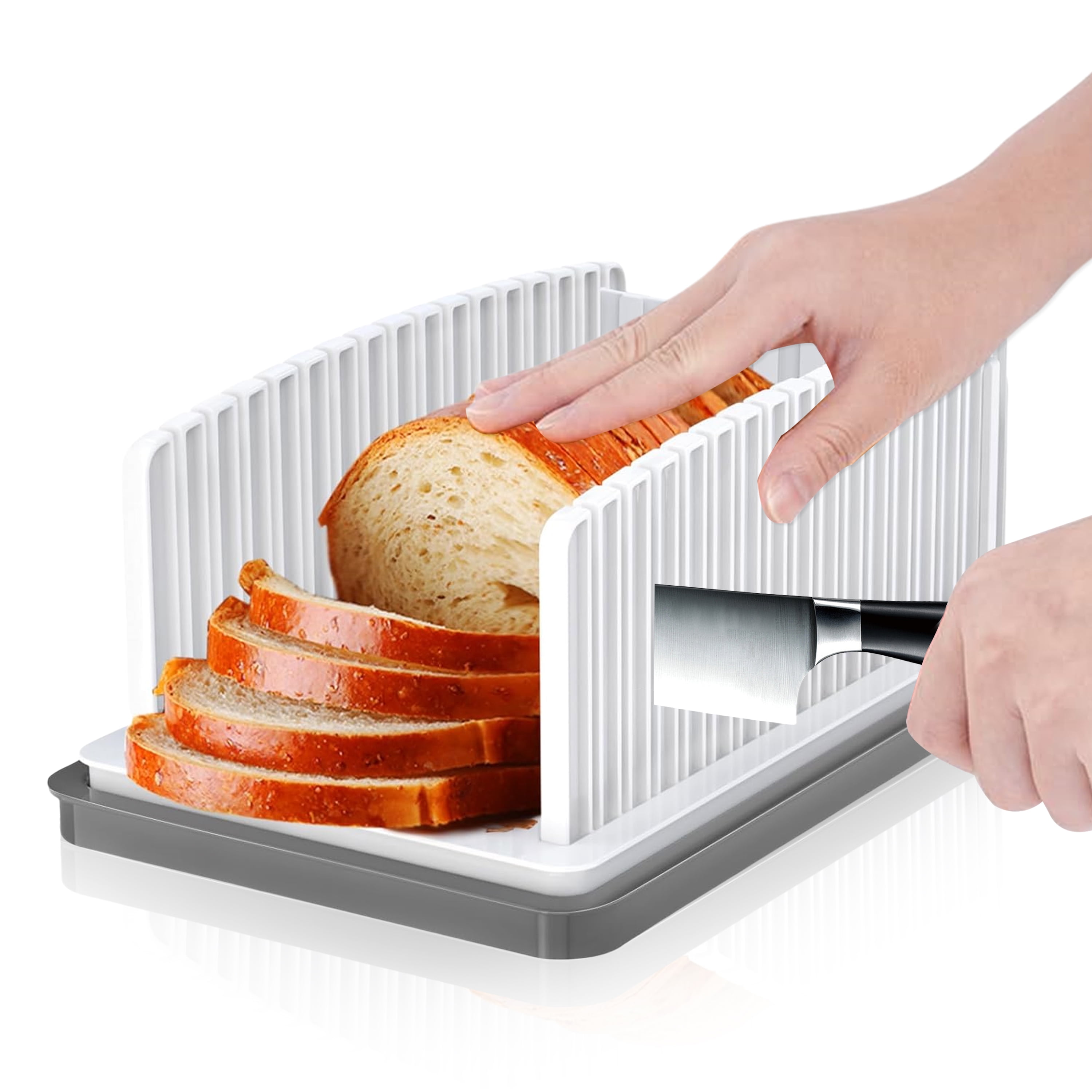 Bread Slicer for Homemade Bread, Foldable Bread Cutter with Crumb Tray ...