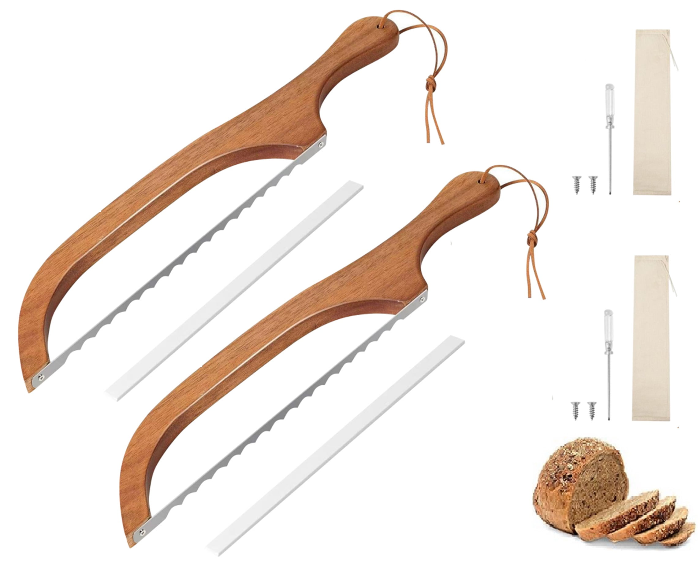 Bread Slicer for Homemade Bread Set,16" Wooden Sourdough Bread knife ...