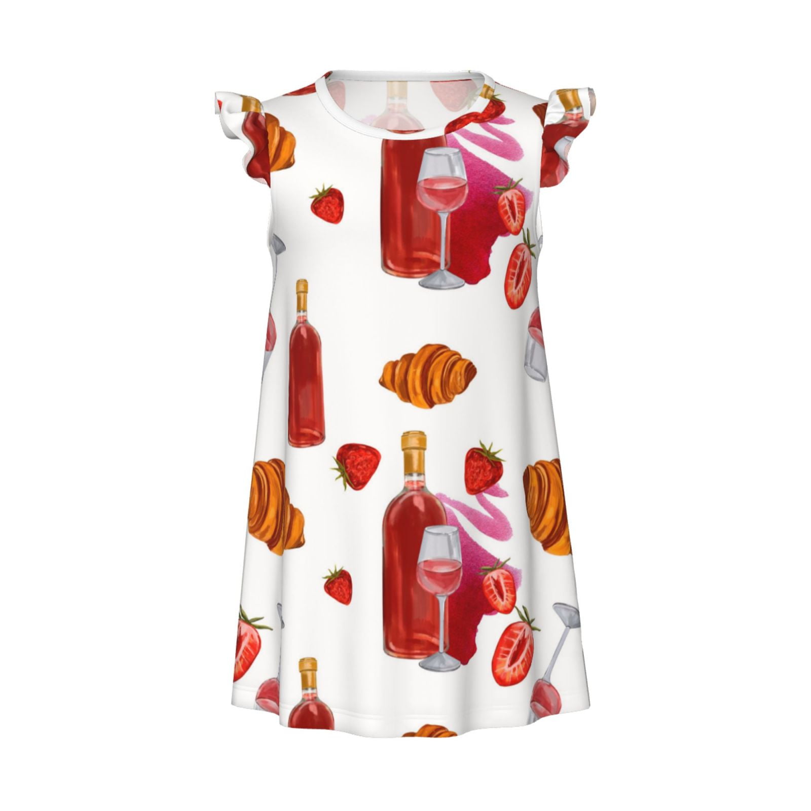 Bread Strawberry Wine Print Red Girls Nightgowns, Short Sleeves ...