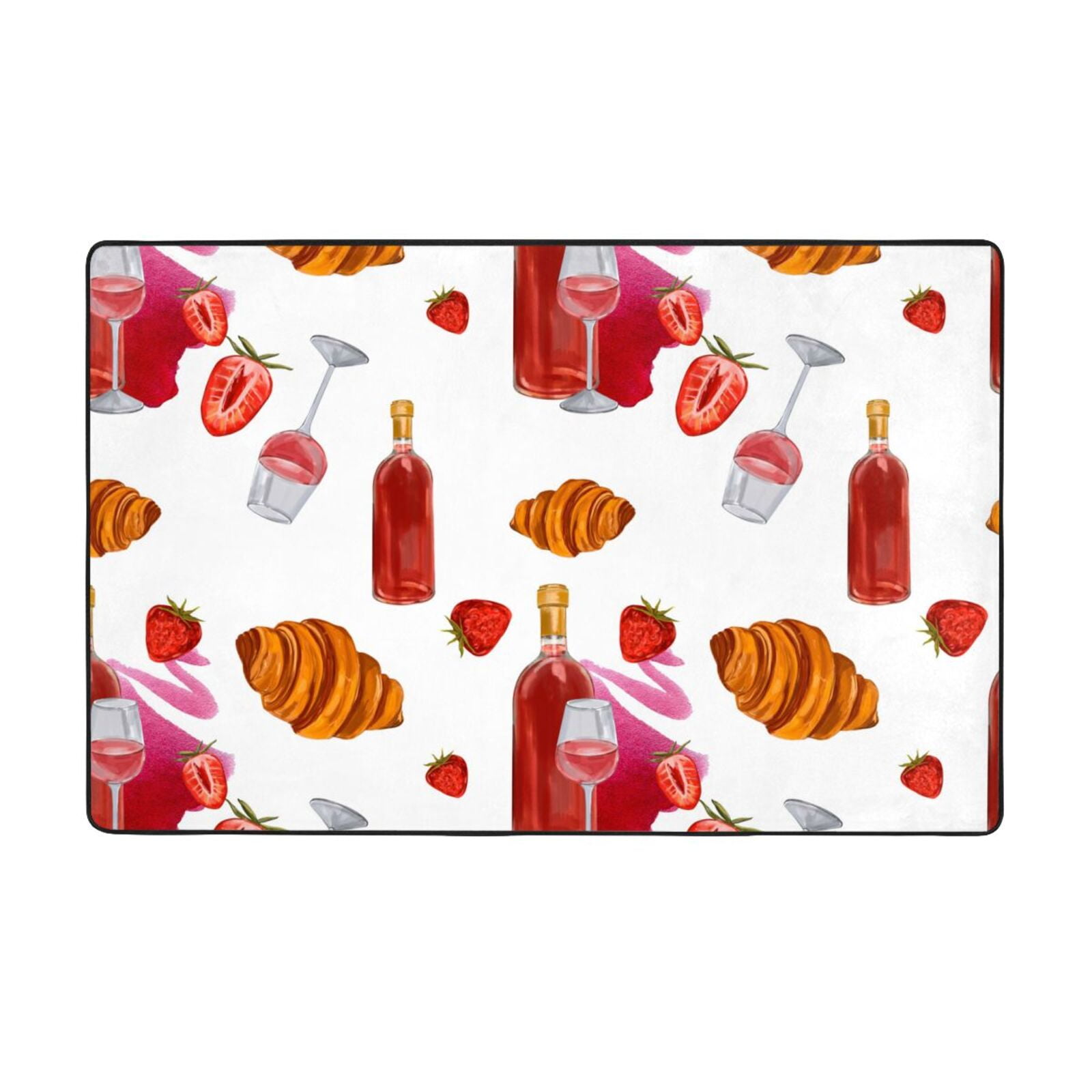 Bread Strawberry Wine Print Red Indoor Door Mat, Bedroom Rug & Carpets ...