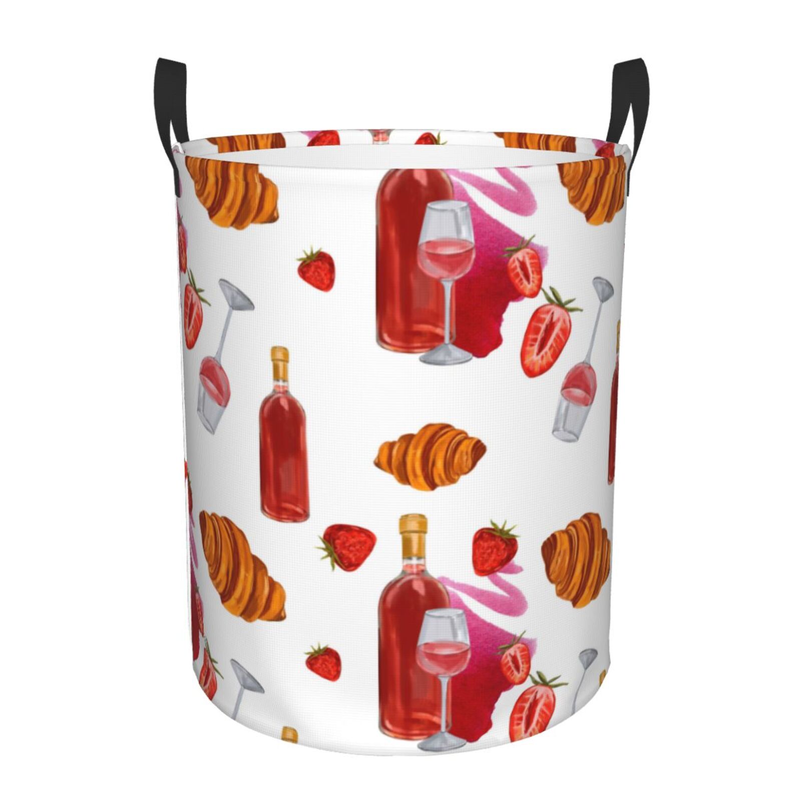 Bread Strawberry Wine Print Red Laundry Basket, Laundry Hamper ...
