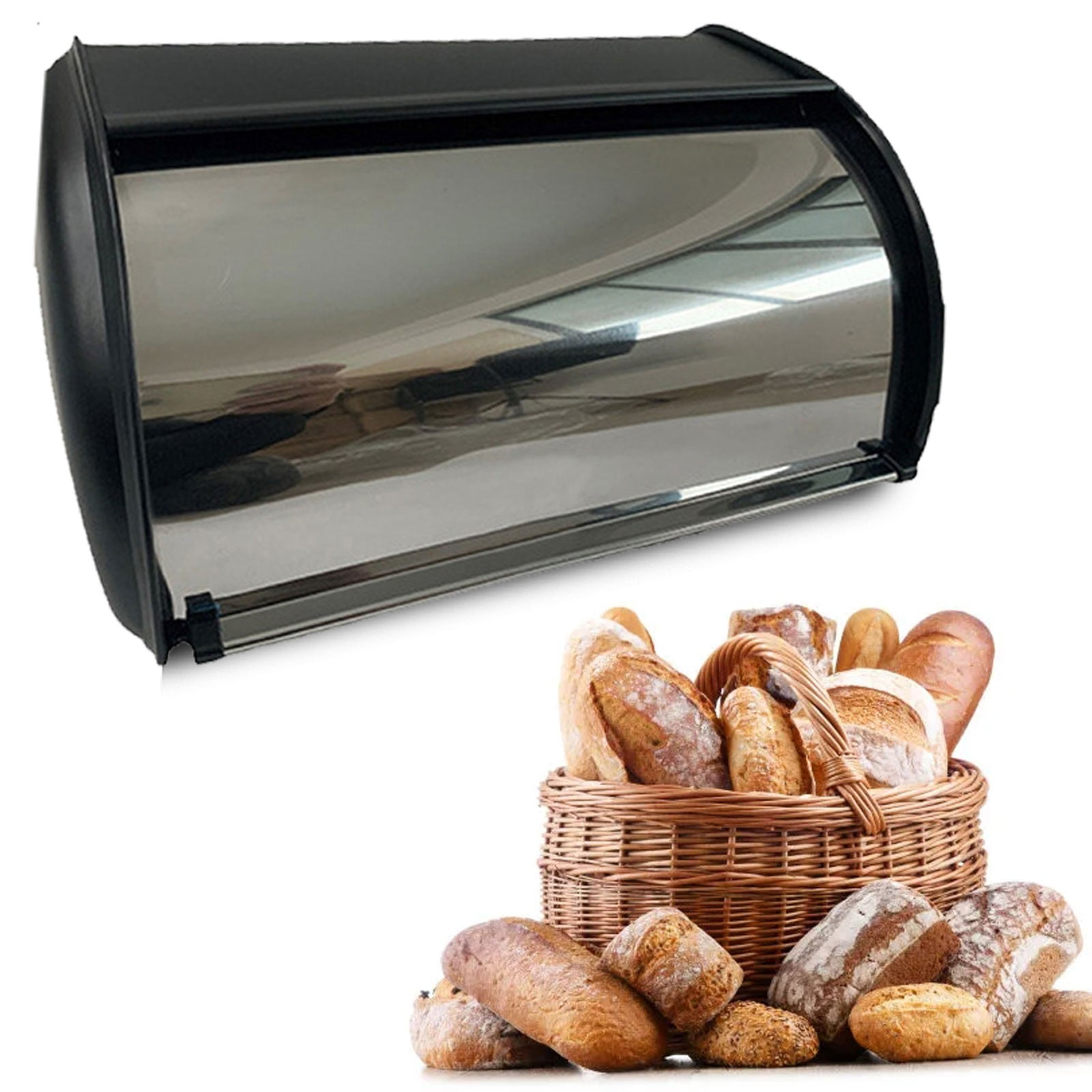 Bread With Roll Lid Metal Bread Box Rustic Multipurpose For Kitchen ...