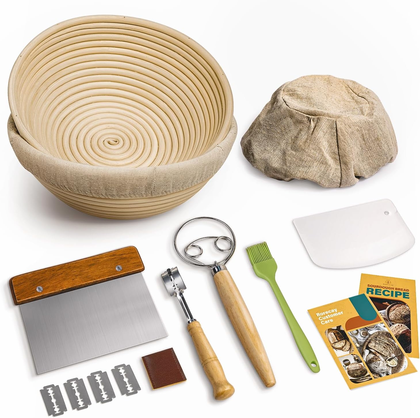 Bread fermentation basket set, rattan sourdough basket, equipped with ...